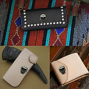 Kesvila 10PCS Skull Head Decorative Buckle Skull Conchos for Leather Screw Back for Bag Leather Belt DIY Craft Making (Antique Silver)