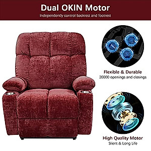 Electric Power Lift Recliner Oversize Chair Dual Motor Vibration Massage Heated Gift Fabric Single Sofa for Elder with Side Pockets Cup Holders for Living Room 180 Degree for Flat Sleeping