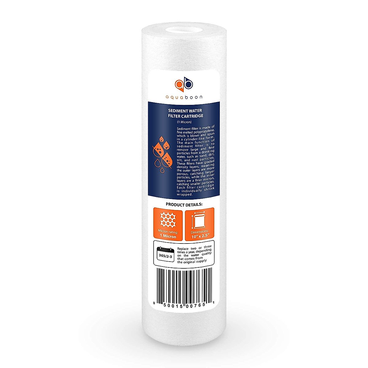 Aquaboon 6-Pack 1 Micron 10x2.5" Sediment Water Filter Replacement Cartridge for Any Standard RO Unit, Whole House Sediment Filtration, Compatible with DuPont WFPFC5002, Pentek DGD series, RFC series