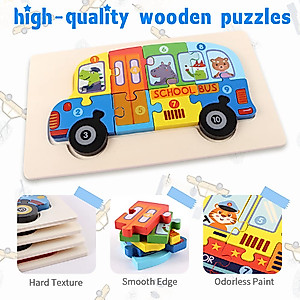 Toddler Puzzles,Wooden Puzzle for Toddlers, 3 Sets of Animals Puzzles Dinosaur Crocodile Worm,Colorful Wood Numbered Puzzles Baby Infant Kid Preschool Learning Educational Toys