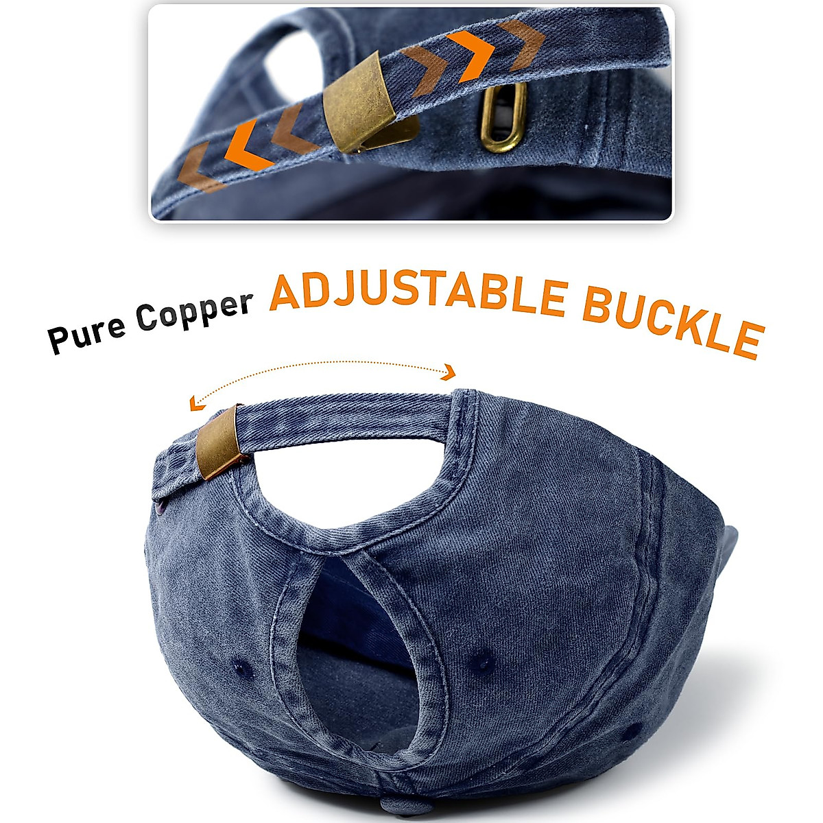 Lvaiz Womens Distressed Ponytail Baseball Cap Cotton Dad Hat with Ponytail Hole Versatile Washed Ponycaps Navy Blue