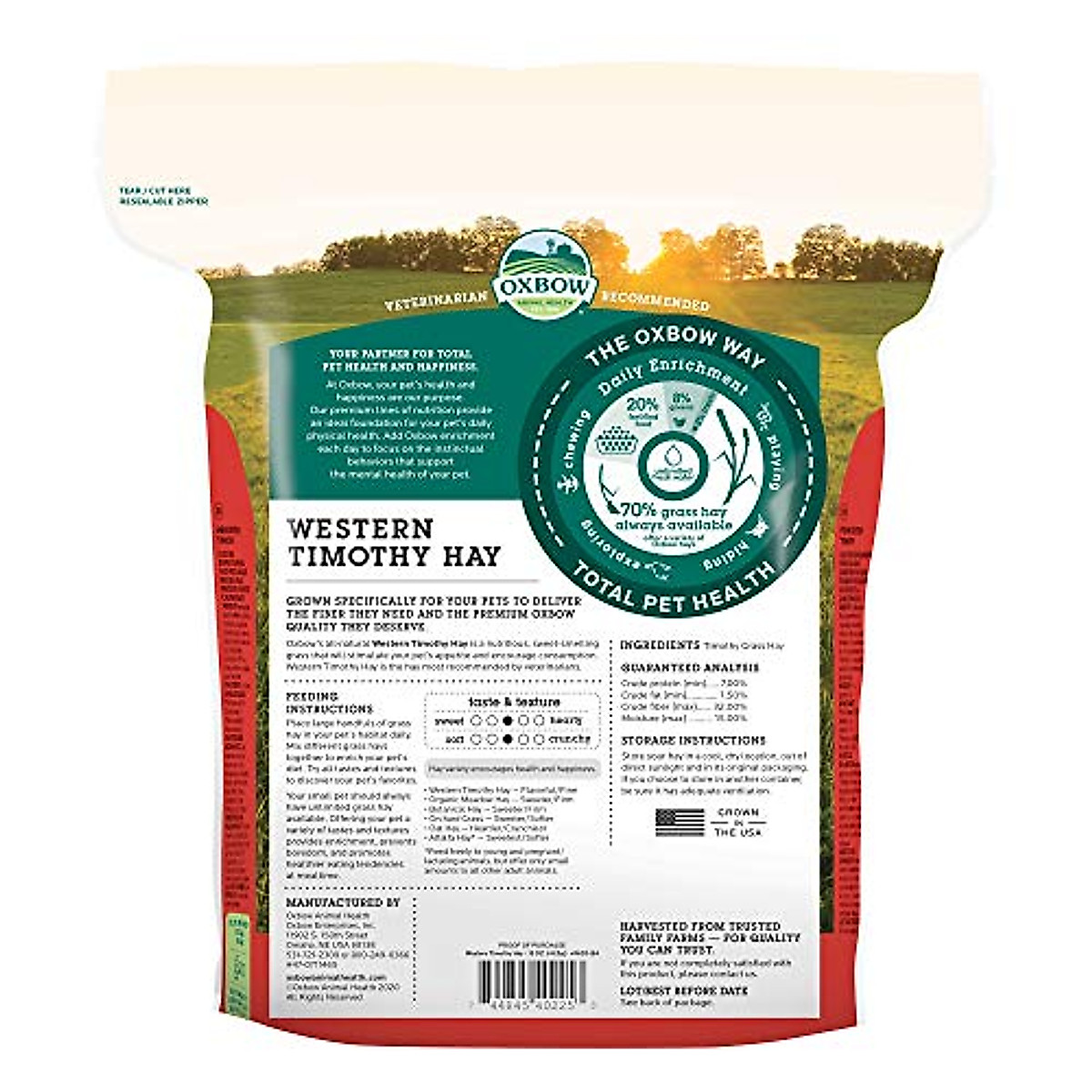 Oxbow Animal Health Western Timothy Hay - All Natural Hay for Rabbits, Guinea Pigs, Chinchillas, Hamsters & Gerbils - 15 oz.