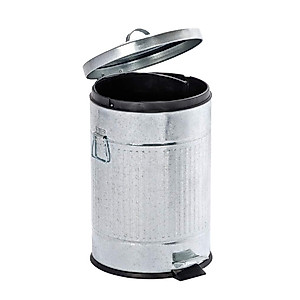 WENKO Step Trash Can with Lid and Pedal, Retro Metal Garbage Bin, for Bathroom, Kitchen, Office, Soft Close, 5 Gallon, 12.2 x 18.7 x 12.2 in, Gray