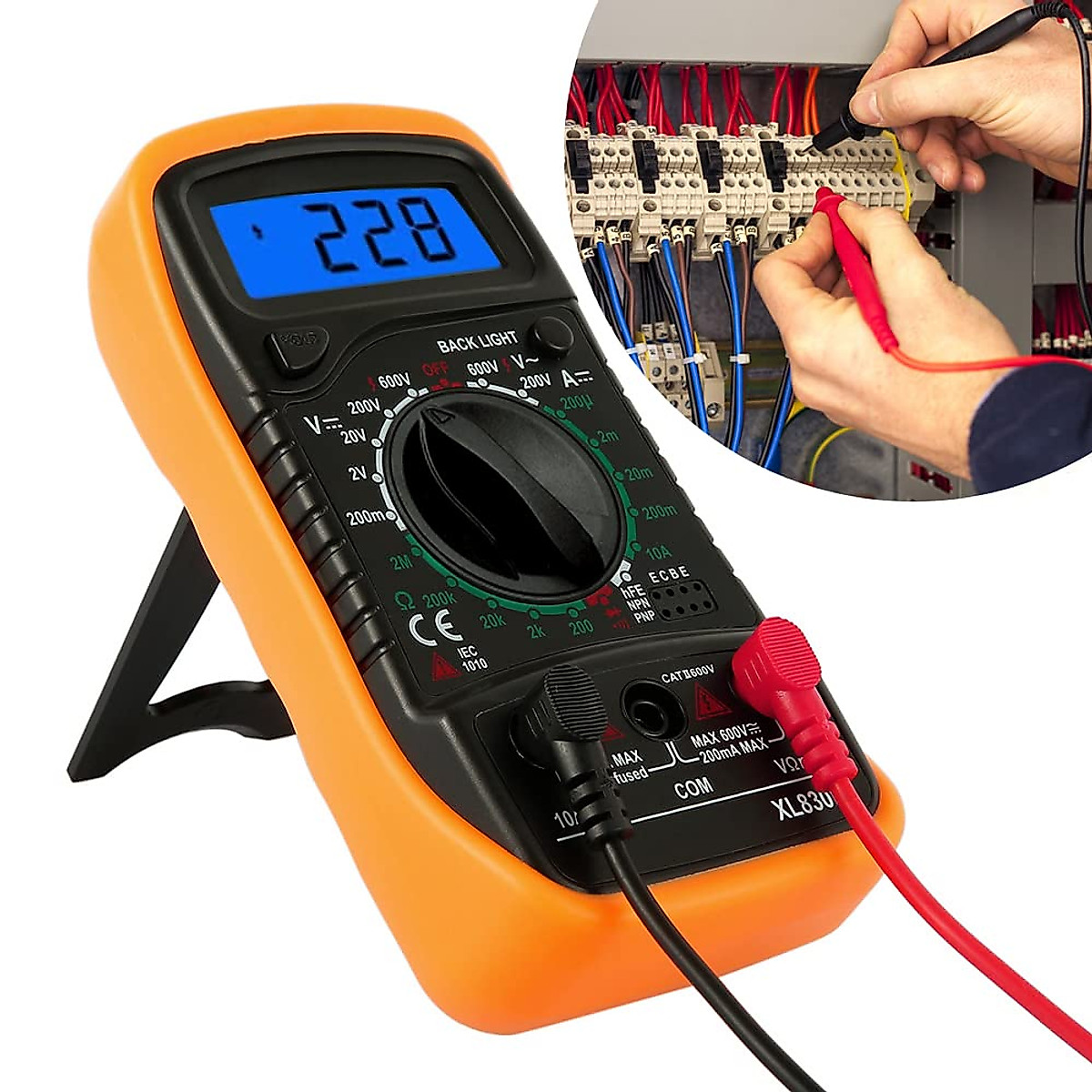 XL830L Pocket Digital Multimeter 2000 Counts Voltage Tester Home Measuring Tools Multi-Tester Test AC/DC Current, Resistance, Continuity, Frequency Backlight LCD Display with Battery
