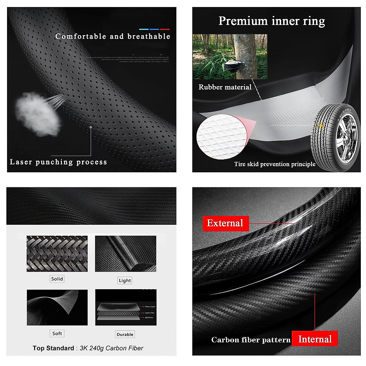 Custom fit for Infiniti Cars, Carbon Fiber Steering Wheel Cover, Steering Wheel Accessories for Infiniti All Models, Elastic, Anti-Slip, Sport Style (BlackBlack, for -Infiniti)