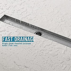 24 Inch Linear Shower Drain Brushed Nickel,304 Stainless Steel Floor Drain for Bathroom, Rectangular Shower Floor Drain with Grate Removable with Hair Strainer from Le Bijou Collection