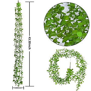 Wellindecor 2 Pcs Artificial Hanging Eucalyptus Leaves Faux Hanging Vines Greenery for Home Indoor Outdoor Garden Wedding Décor (Green), 43.30 × 3.93 inch