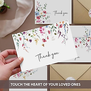 Floral Thank You Cards With Envelopes (bulk 20-4x6) - Thank You Notes With Envelopes Set - Wildflower Thank You Cards With Envelope And Stickers - for Birthday, Wedding, Bridal Showers, Baby Showers