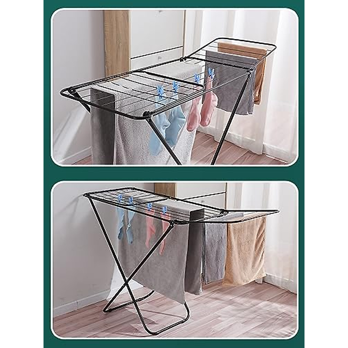 GAENZA Floor-to-Ceiling Folding Clothes Rack Clothes Drying Rack Indoor Balcony Airfoil Simple Household Towel Drying Quilt Pole Outdoor Clothes Rack