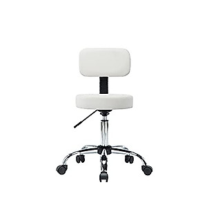 Naomi Home Mara Adjustable Stool with Wheels and Backrest, Office Rolling Stools with Wheels, PU Leather Drafting Stools,Swivel Stool with Back Rest, Small Rolling Chair, White