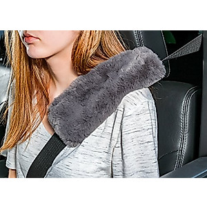 Camco 53054 Gray Faux Sheepskin Seatbelt Cover, 1 Pack