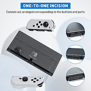 RHOTALL Clear Protective Case Compatible with Nintendo Switch OLED, Dockable Hard Shell for Switch OLED Console, Soft Cover with Comfortable Grip Design for Joycon Controller