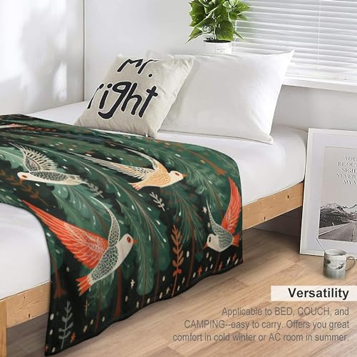 Soft Throw Blanket Birds Flying Through The Trees Warm Cozy Lightweight Blanket Winter Holiday Blanket 40"x50" for Couch Sofa Bed for Girls Birthday Valentines Gifts Warm Soft Autumn and Winter