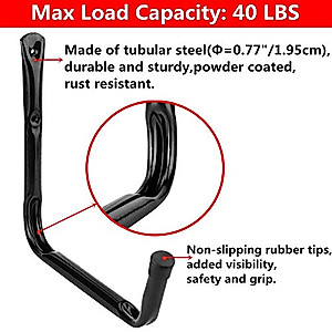 Yisunnan Heavy Duty Giant Garage Storage Hook Wall Mounted Utility Hanging Rack for Surfboard,Ladder,Kayak (6 Pcs Black 10" J Hook)