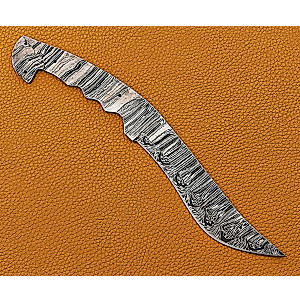 11 inches Long Dao Blade Hunting Knife, Hand Forged Ladder Pattern Damascus Steel Blade, 5" Finger Serration Scale Space with 4 Pin Hole, 6" Trailing Point Dao Blade with 5.5" Cutting Edge