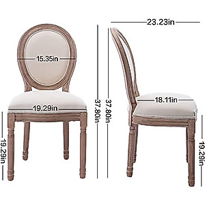 Nrizc French Country Dining Chairs Set of 4, Farmhouse Fabric Dining Room Chairs with Round Back, Solid Wood Legs, Oval Side Chairs for Kitchen/Bedroom/Dining Room