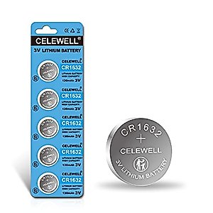 CELEWELL CR1632 5 Pack CR 1632 Battery Lithium 3v for Garmin Vivofit Jr Key Fob Replacement 【5-Year Warranty】