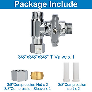 Brass Angle Stop Add-A-Tee Valve,3/8 x 3/8" x 3/8 Compression Water Splitter