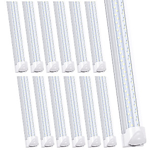 SOMLIGHT 8FT Led Shop Lights,Linkable LED Tube Light Fixture, 120W 14400LM 4 Rows LED, V Shape, Fluorescent Tubes Lights Replacements for Garage Warehouse, Plug and Play,(12-Pack)