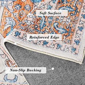 Mcadore 8x10 Washable Boho Area Rug - Non Slip, Indoor Large Carpet for Living Room, Bedroom, Kitchen - Tangerine/Multi Color, Easy to Clean, Durable and Stylish