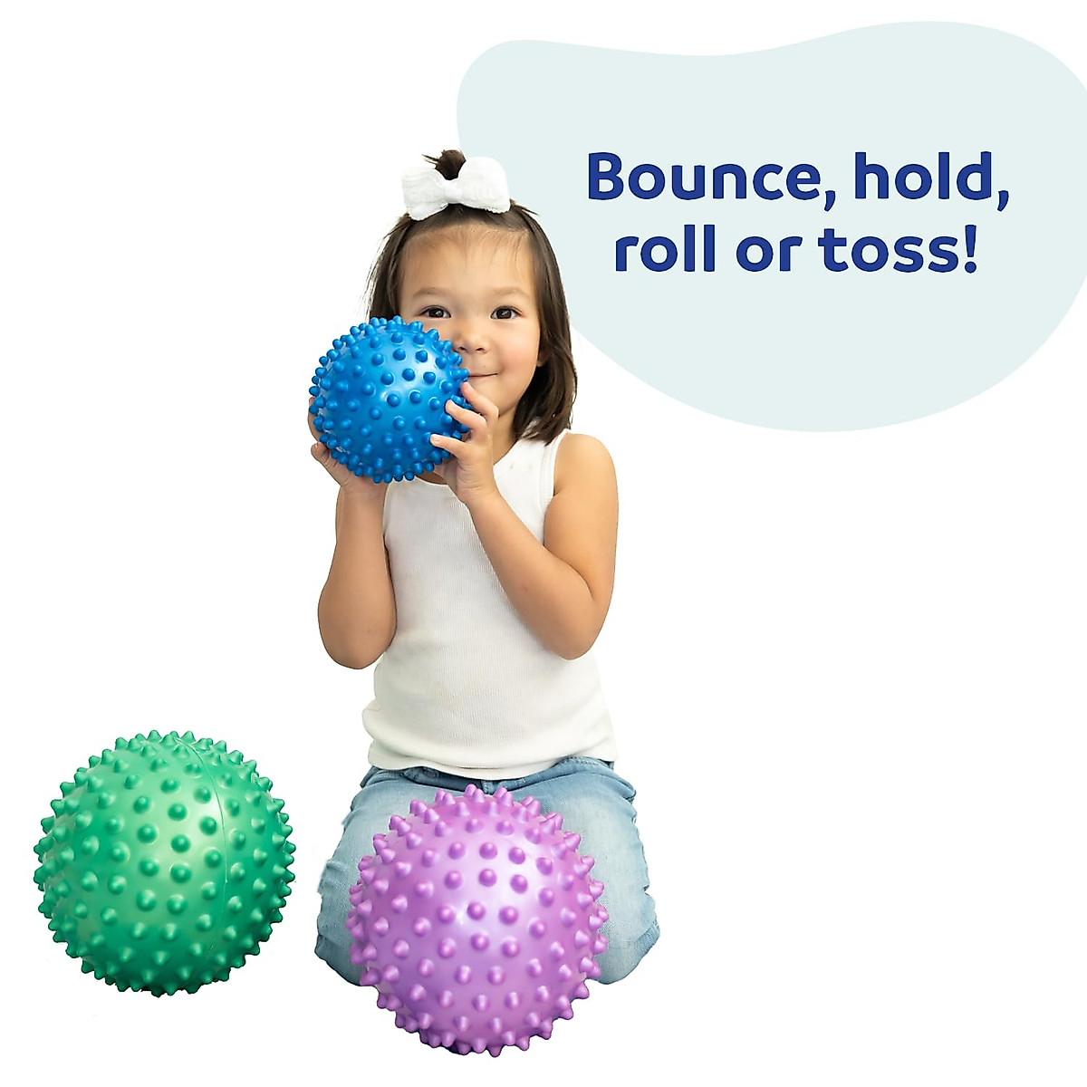 Fun and Function – Spiky Tactile Balls – Bumpy, Textured, Tactile Sensory Balls for Kids Ages 3+ – Set of 3 (5” Blue, 8” Purple & 9” Green)