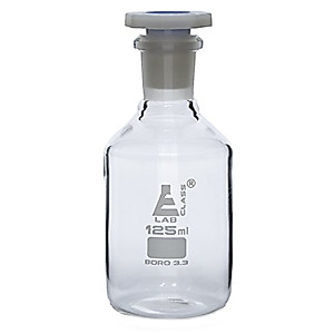 EISCO 125mL (4.2oz) Glass Reagent Bottle with Acid Proof Polypropylene Stopper, Borosilicate 3.3 Glass Labs