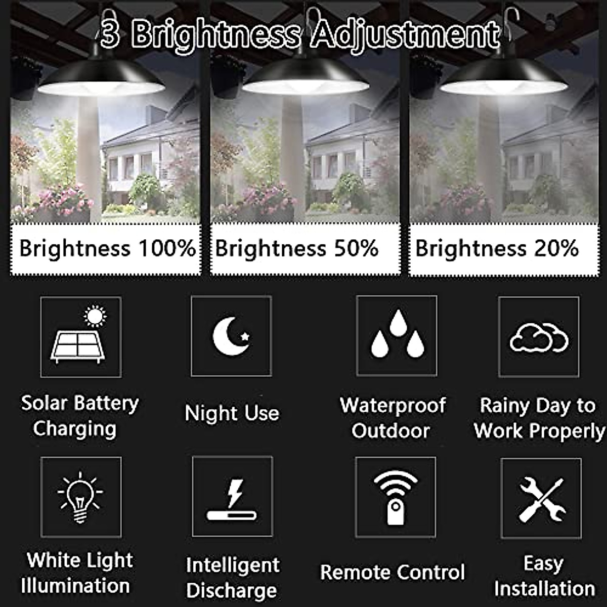 LEDHOLYT Solar Pandent Light, Indoor Outdoor Solar Powered LED Shed Light Barn Lights with Timer and Remote,Adopt Polycrystalline Silicon Solar Panel, Hanging Solar Lights for Garage Garden Porch