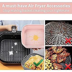 OUTXE 2-Pack 8inch Foldable Square Silicone Air Fryer Liners for 4QT to 6QT Reusable Air Fryer Insert Silicone Air Fryer Cover Easy Cleaning for Oven Accessories (Grey+Pink)
