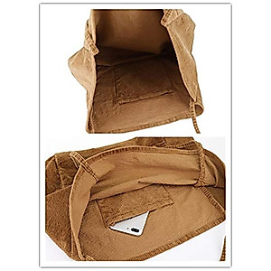 BOBILIKE Women Shoulder Bags Corduroy Bag Handbag Work Bags Schoolbag, Brown