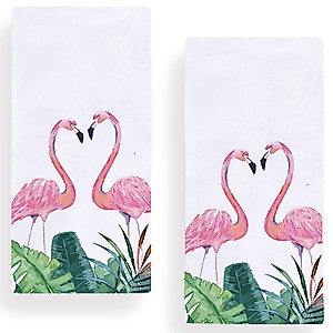 Watercolor Flamingo Kitchen Dish Towel 18 x 28 Inch Set of 2, Seasonal Summer Flamingo Tea Towels Dish Cloth for Cooking Baking