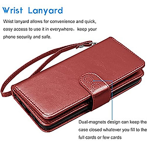 Tekcoo Wallet Case for LG V60 ThinQ/LG V60 ThinQ 5G UW, Luxury PU Leather ID Cash Credit Card Slots Holder Carrying Pouch Folio Flip Cover [Detachable Magnetic Hard Cases] Lanyard [Wine Red]