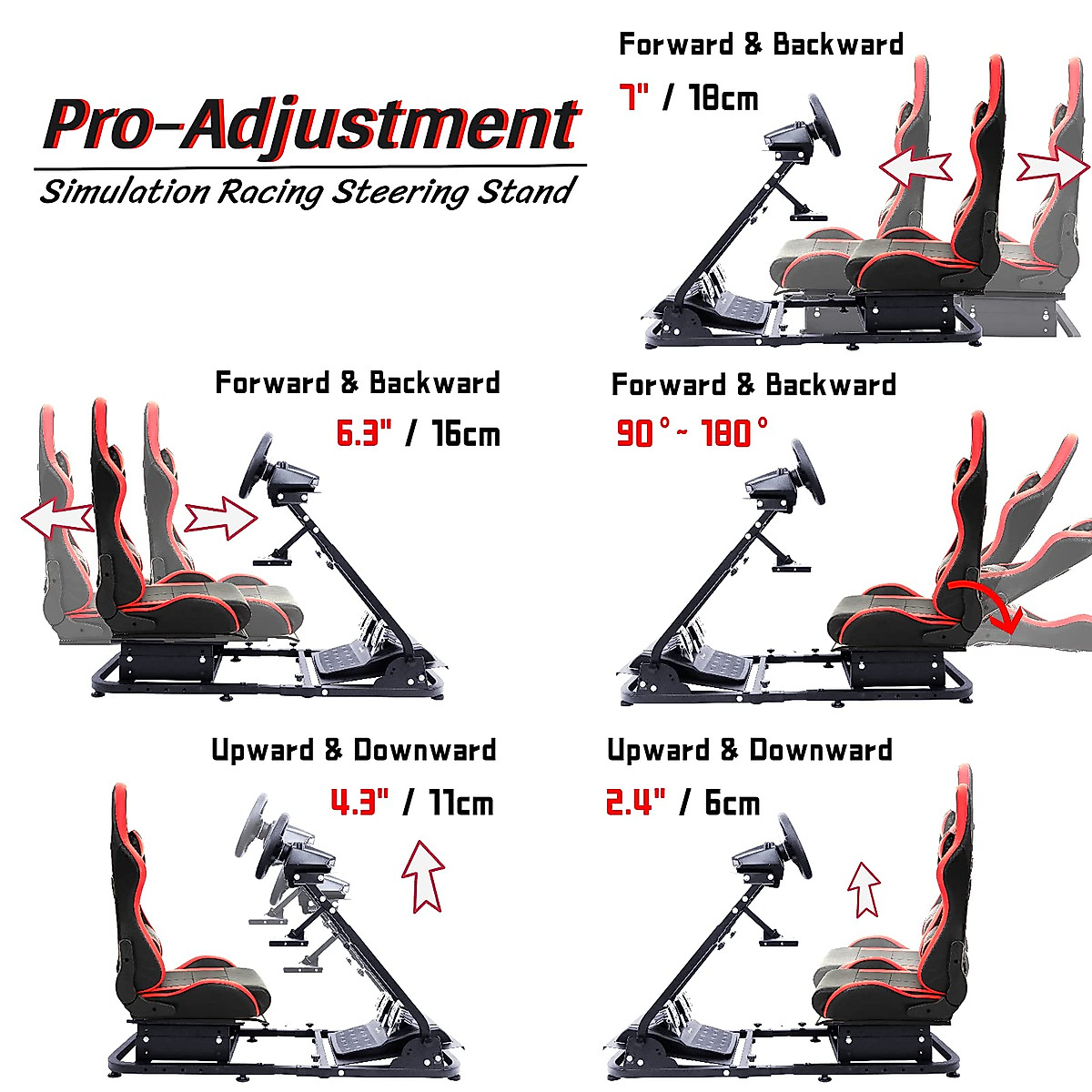 Minneer Racing Steering Simulator Cockpit Red with TV Bracket Mounting Holes Racing Wheel Stand/Fits Logitech G25, G27, G29/ Compatible with Playstation, PC Platforms with Capacity 220LBS