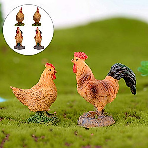 ARTIBETTER 4pcs Farm Animal Figurines Miniature Resin Hen Rooster Chicken Statues Sculpture for Bonsai Fairy Gardens Scene Micro Landscape Decor
