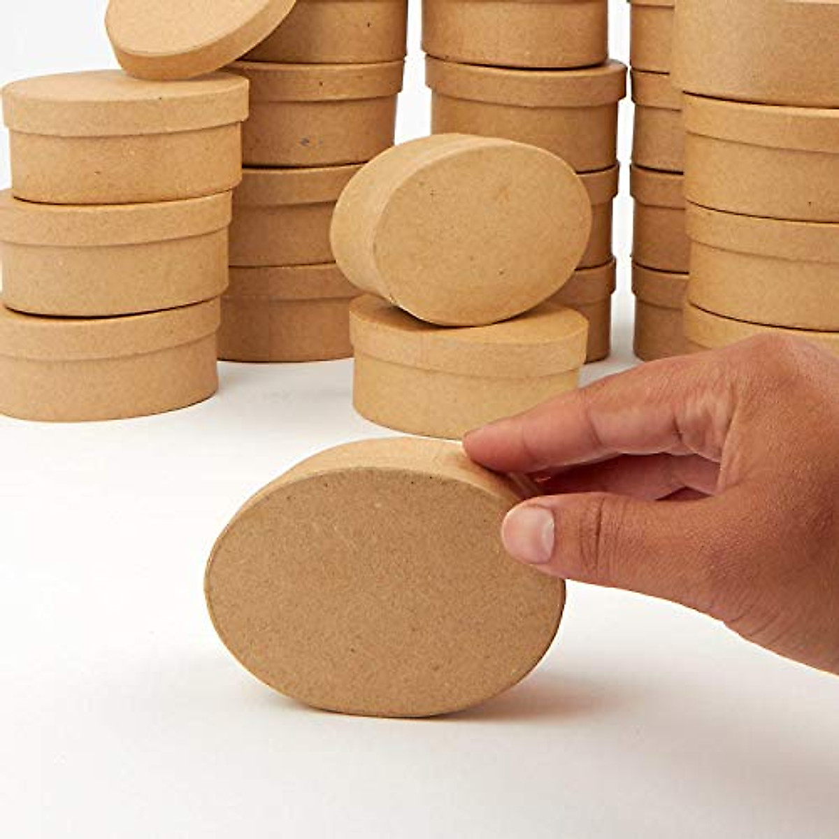 Factory Direct Craft Pack of 24 Paper Mache Oval Boxes - Small Premade Blank Cardboard Boxes with Lids to Paint, Decoupage, and Decorate for Favors, Gifts, Jewelry, and Crafts (3-1/2" x 2-1/2")