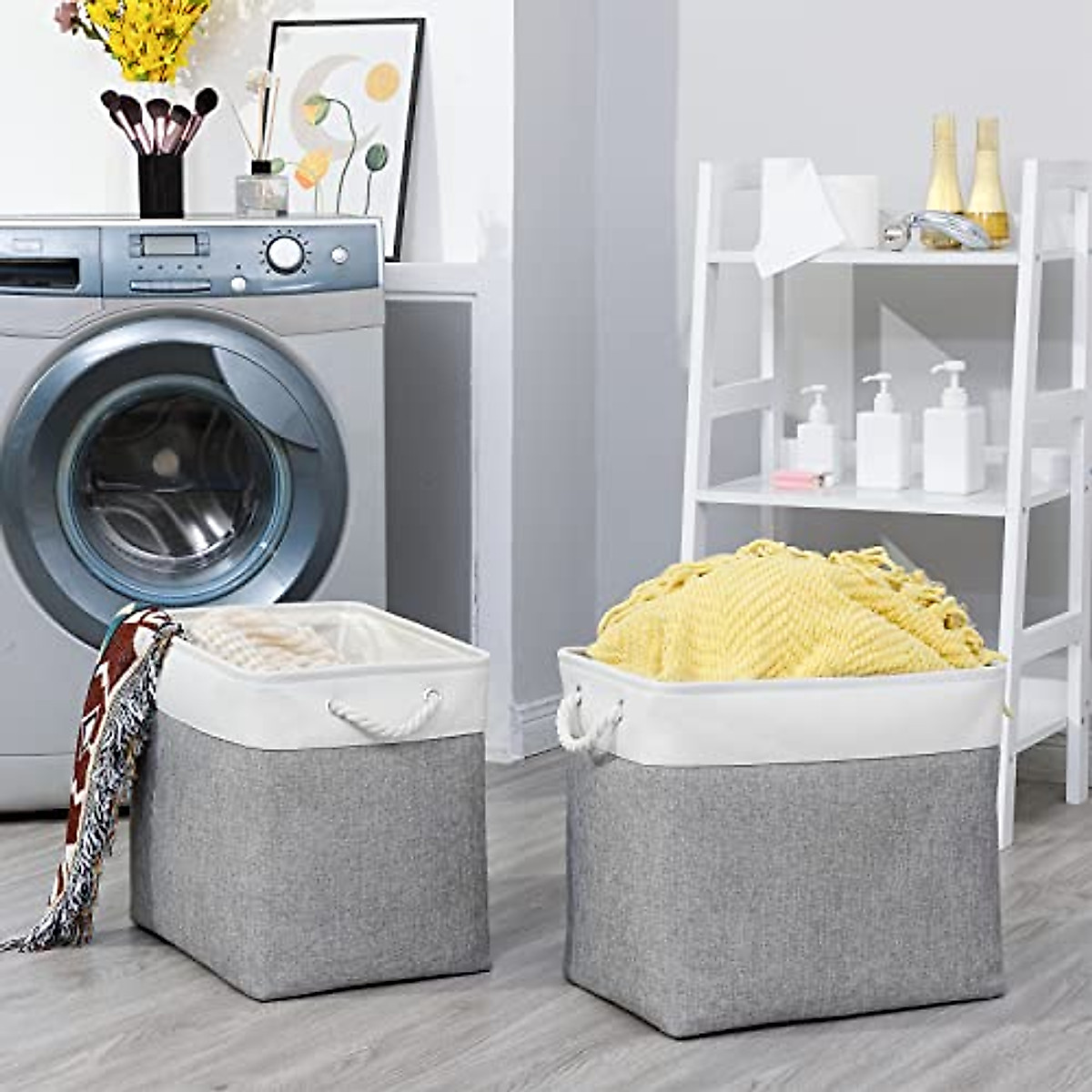 Bidtakay Large Storage Bins for Clothes Fabric Deep Baskets for Organizing Set of 2 Grey Fabric Pantry Storage Bins for Hallway Living Room Blankets 17x12x15 in Extra Large Shelf Tote Baskets