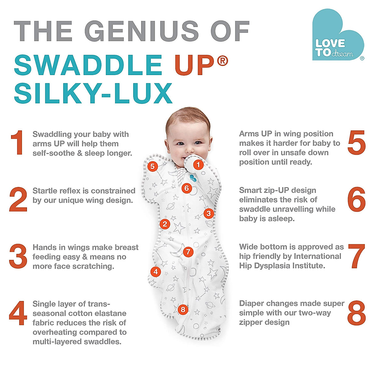 Love to Dream Swaddle UP Silky-Lux 1.0 TOG, Cream, Newborn, 5-8.5 lbs, Super Soft and Luxurious 100% Viscose, Allow Baby to Sleep in Their Preferred Arms Up Position