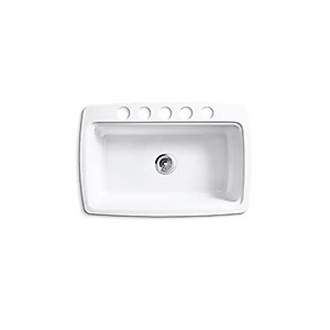 Kohler K-5864-5U-0 Cape Dory Undercounter Kitchen Sink, White, 2.375