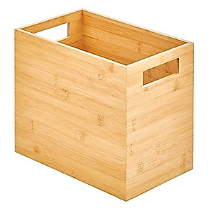 mDesign Rectangular Trash Can Wastebasket, Garbage Container Bin - Built-in Handles - for Bathrooms, Powder Rooms, Kitchens, Home Offices - Natural Bamboo Wood
