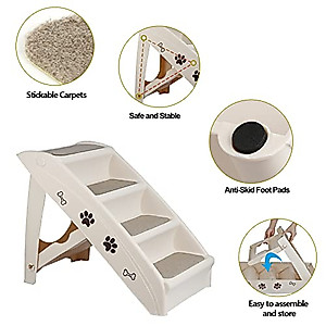 Dog Stairs to Bed Pet Stairs Dog Steps for Small Dogs Washable Carpet Pet Stairs for High Bed Foldable Plastic Pet Steps