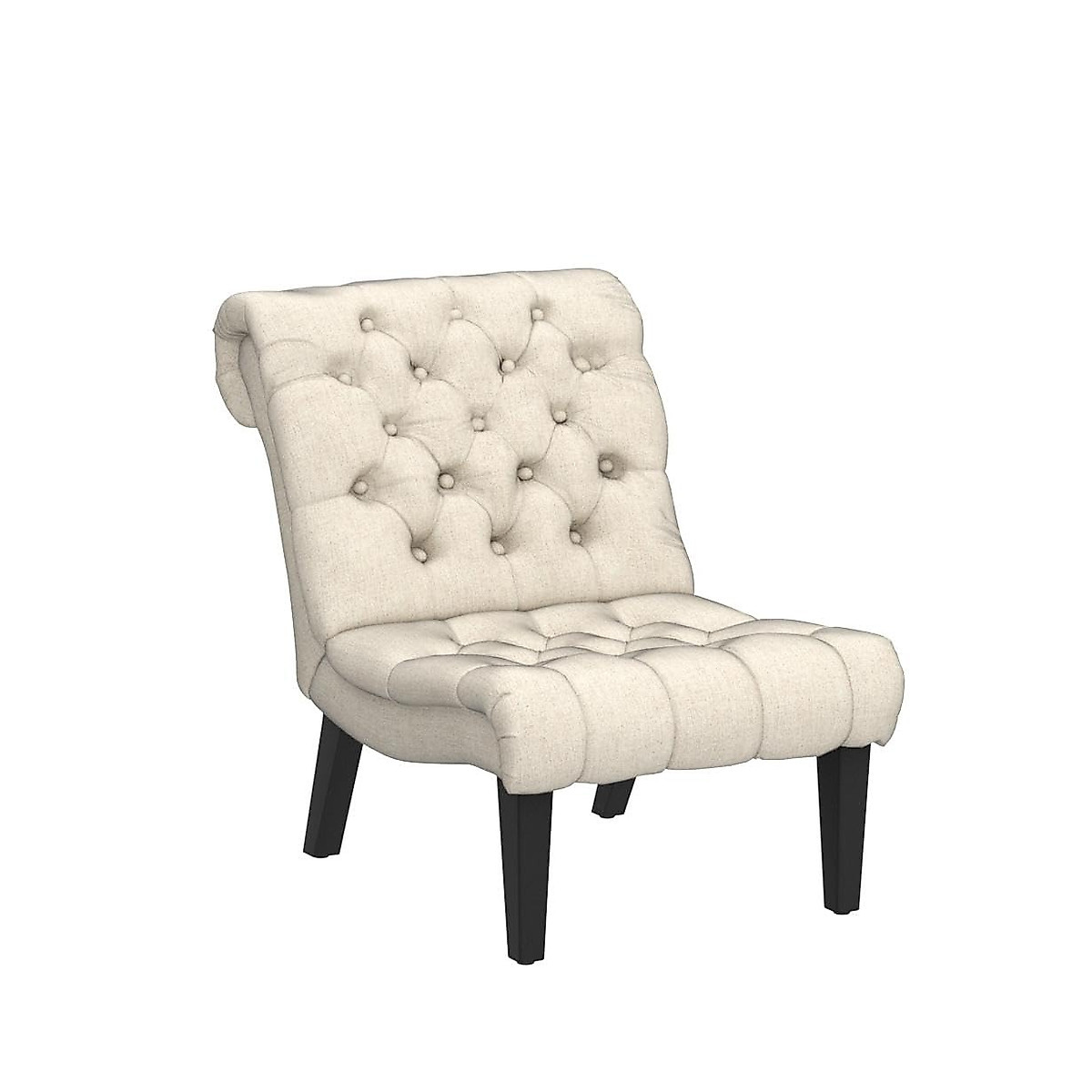 Yongqiang Accent Chairs Set of 2 Modern Armless Living Room Bedroom Chairs Upholstered Button Tufted Slipper Chairs with Solid Wood Legs Cream Fabric