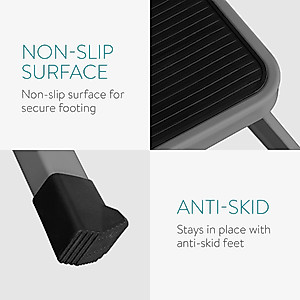 Navaris Portable Step Stool - Folding One Step Ladder - 6-3/4" High Small Foldable Lightweight Metal Stool with Carry Handle - Holds 330 lbs. - Gray