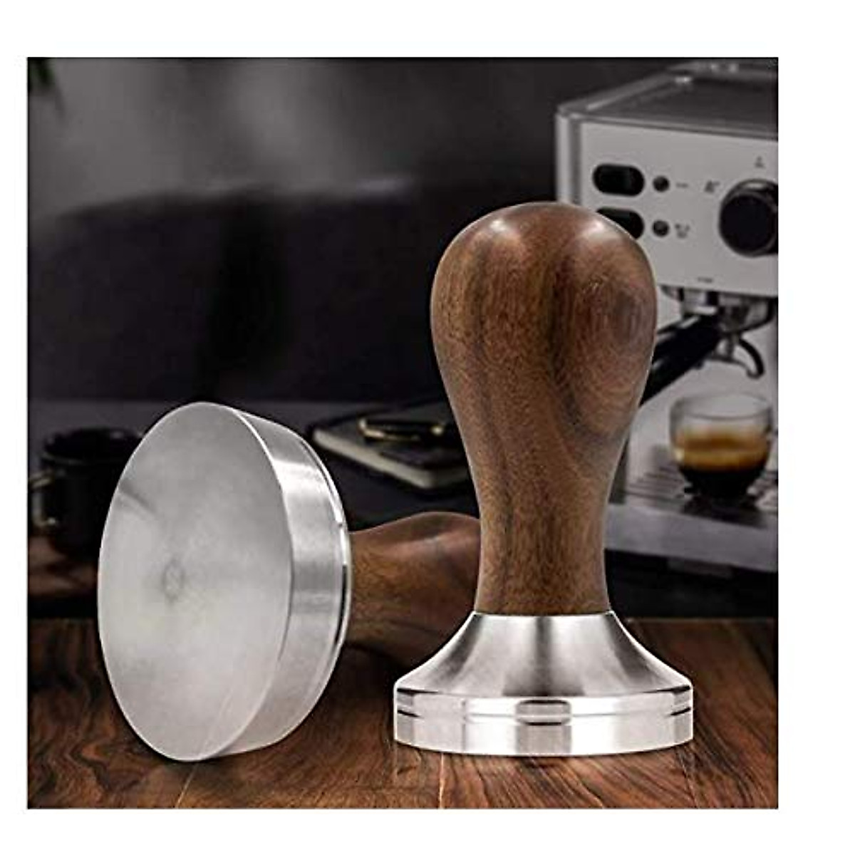 OYSTERBOY 53mm Premium Quality Solid Wood Handle Coffee Tamper Barista Espresso Coffee Powder Bean Tamper Press Hammer Food Grade Stainless Steel Flat Base