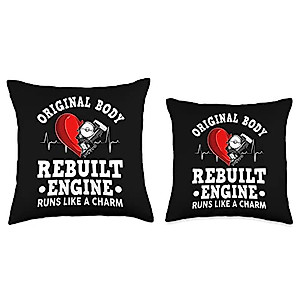 Back heart surgery recovery gifts for women Open Heart Surgery Original Body Rebuilt Engine Throw Pillow, 16x16, Multicolor