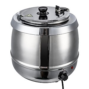 RIEDHOFF Commercial Soup Warmer, 10.5QT Soup Kettle with Hinged Lid and Detachable Stainless Steel Insert Pot, Suitable for Family Gatherings, Parties, Restaurants, and Buffets, Sliver