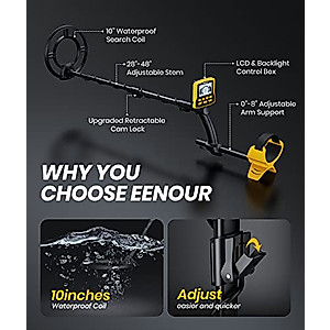 EENOUR Metal Detector for Adults Waterproof - Professional High Accuracy Metal Detectors with 5 Mode, 10" Coil, 10" Detection Depth, Larger LCD Display, Advanced DSP Chip for Treasure Hunting - GC1078