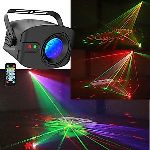 WGSS DJ Lights Sound Activated, LED Laser Strobe Stage Disco Party Light Sync with Music Remote Portable Show Projector for Dance Floor Karaoke Birthday Christmas Halloween Wedding Decorations
