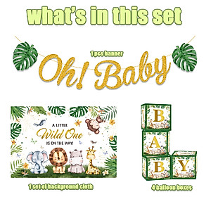 106PCS Safari Baby Shower Decorations, Safari Baby Shower Balloons Arch,Oh Baby Banner, Safari Backdrop, Safari Baby Boxes for Safari Theme Baby Shower Decorations
