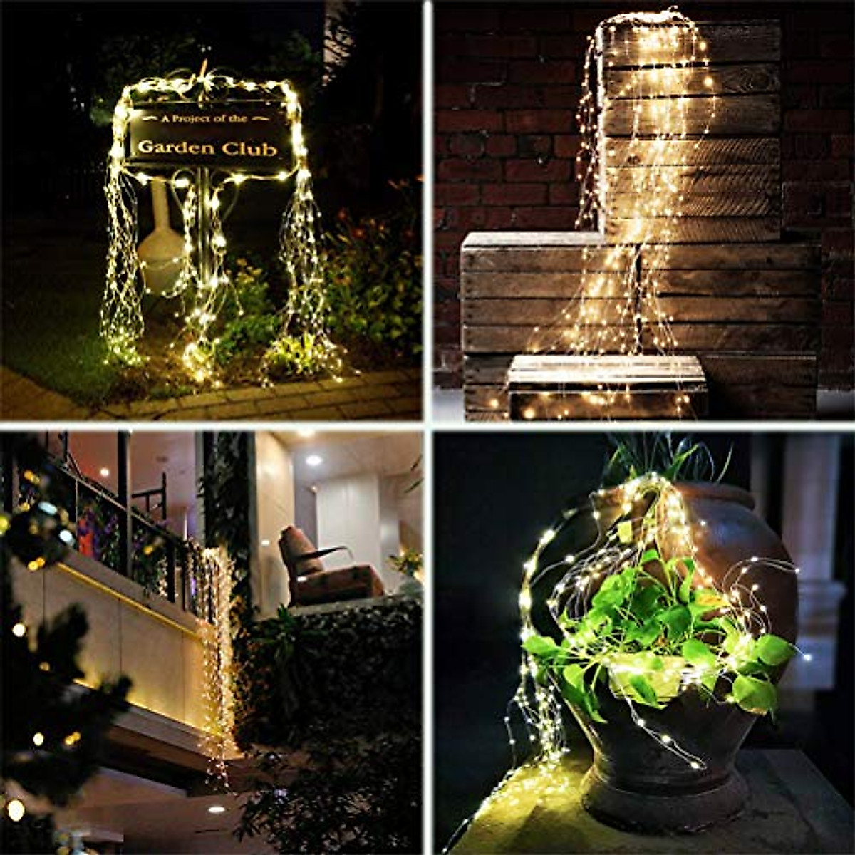 220LED Upgrade Solar Fairy Lights Outdoor Waterproof,11 Strand Solar Firefly Bunch Lights with 8 Flashing Modes Solar Waterfall Lights, Solar Watering Can Lights Garden Tent String Light (Warm White)