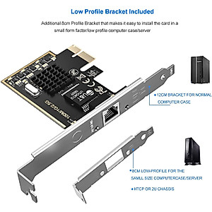 2.5GBase-T PCIe Network Adapter with 1 Port, 2500/1000/100Mbps PCI Express Gigabit Ethernet Card RJ45 LAN Controller Support Windows Server/Windows/Linux, Standard and Low-Profile Brackets Included