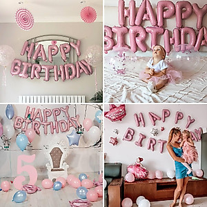 Pink Happy Birthday Balloon Banner, 16 Inch Foil Mylar Happy Birthday Balloons Letters, Reusable Happy Birthday Sign, Pink Birthday Decorations for Women and Girls